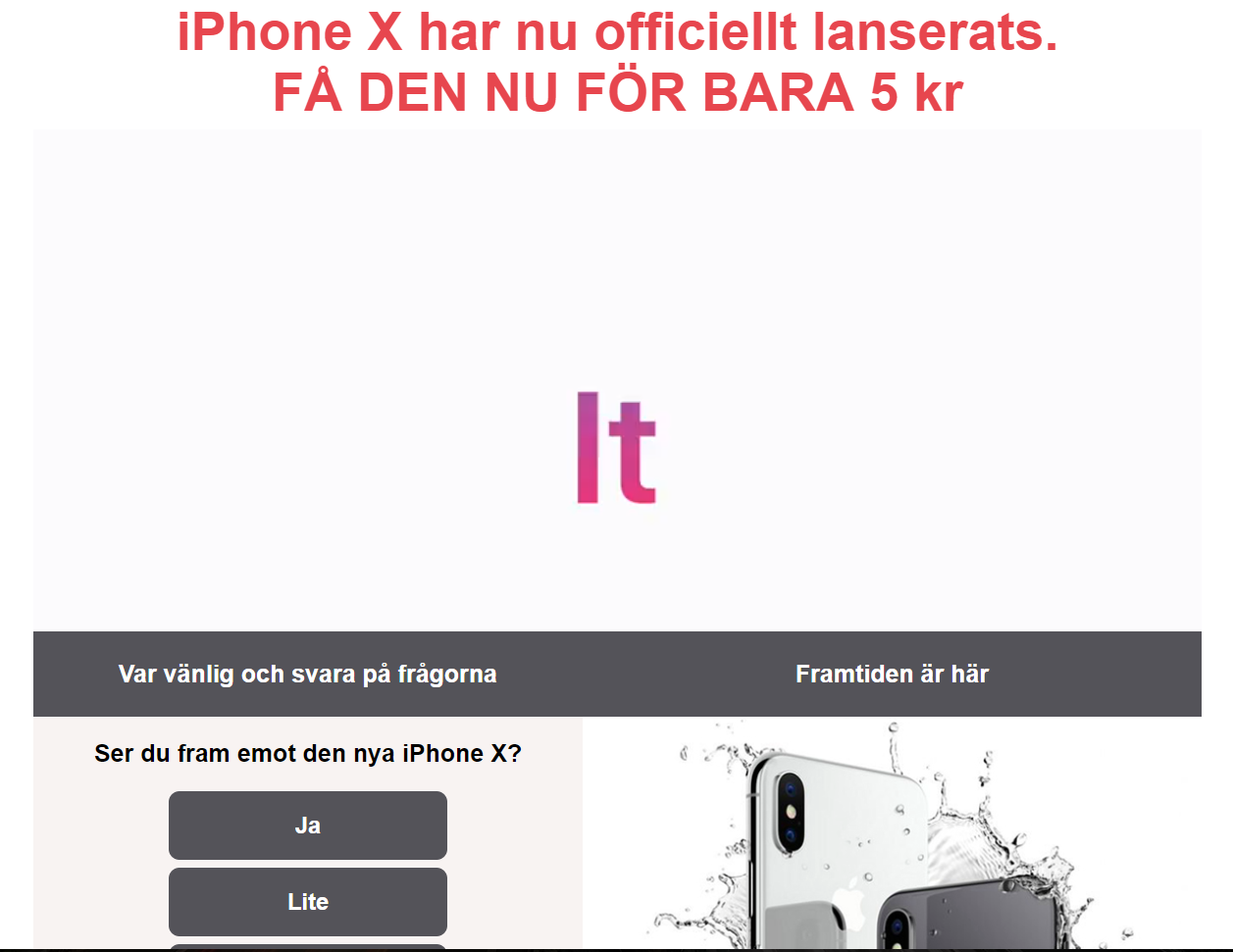 Fake iPhone X reklam blir 805 SEK prenumeration – Skadligkod.se